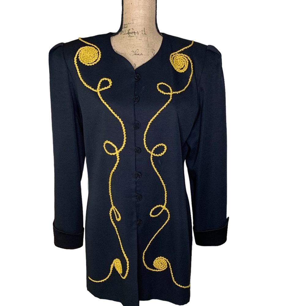 Vintage Laura Henson Black Blazer With Gold Embroider… - Gem